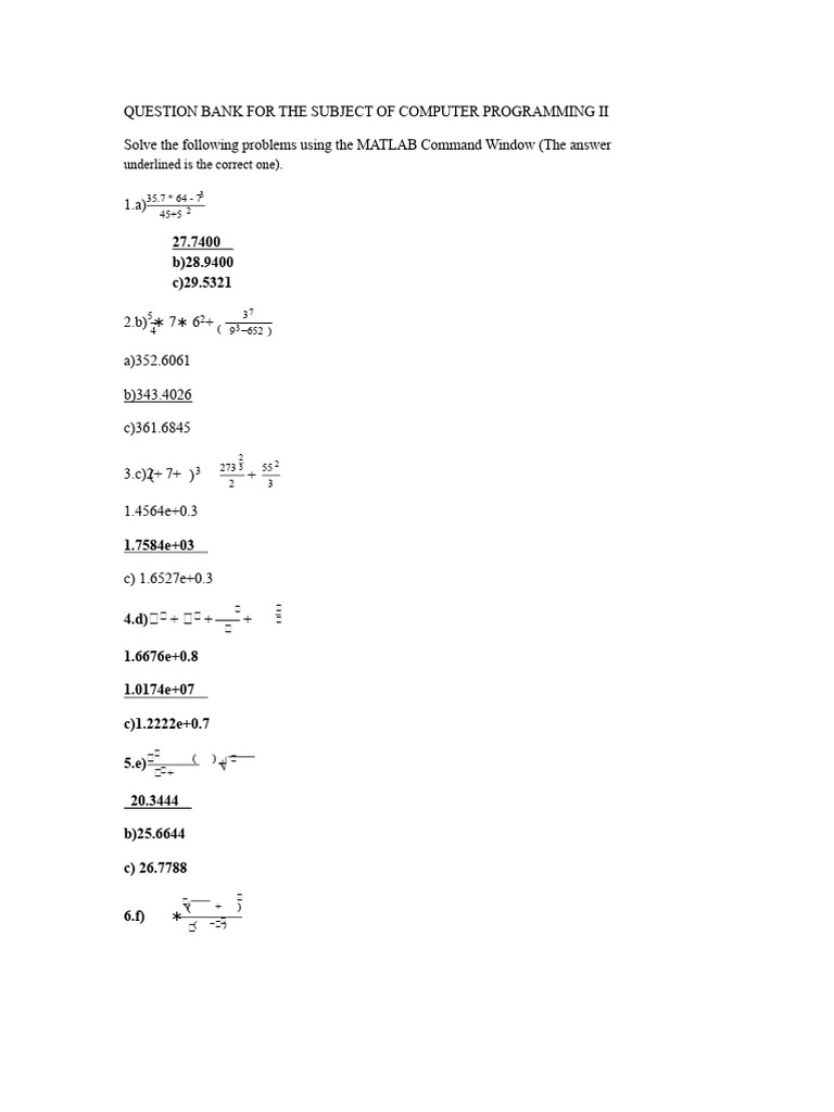Computer Programming II Question Bank.docx | PDF | Matrix (Mathematics ...