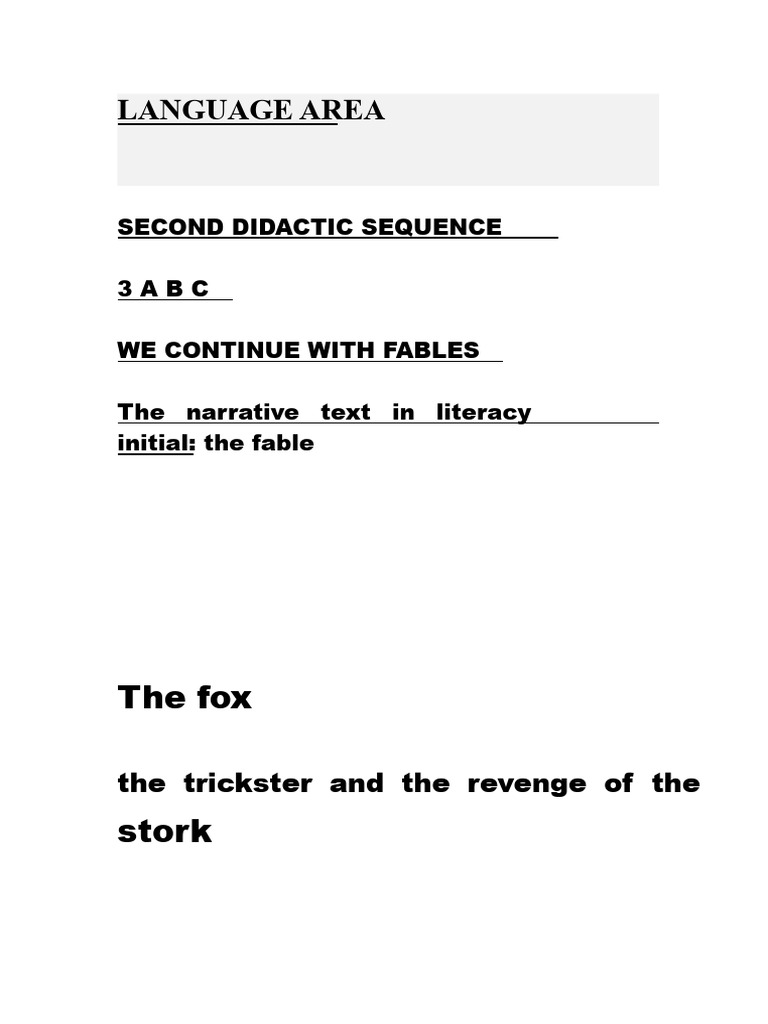 Fable The Fox and The Stork 2014 | PDF