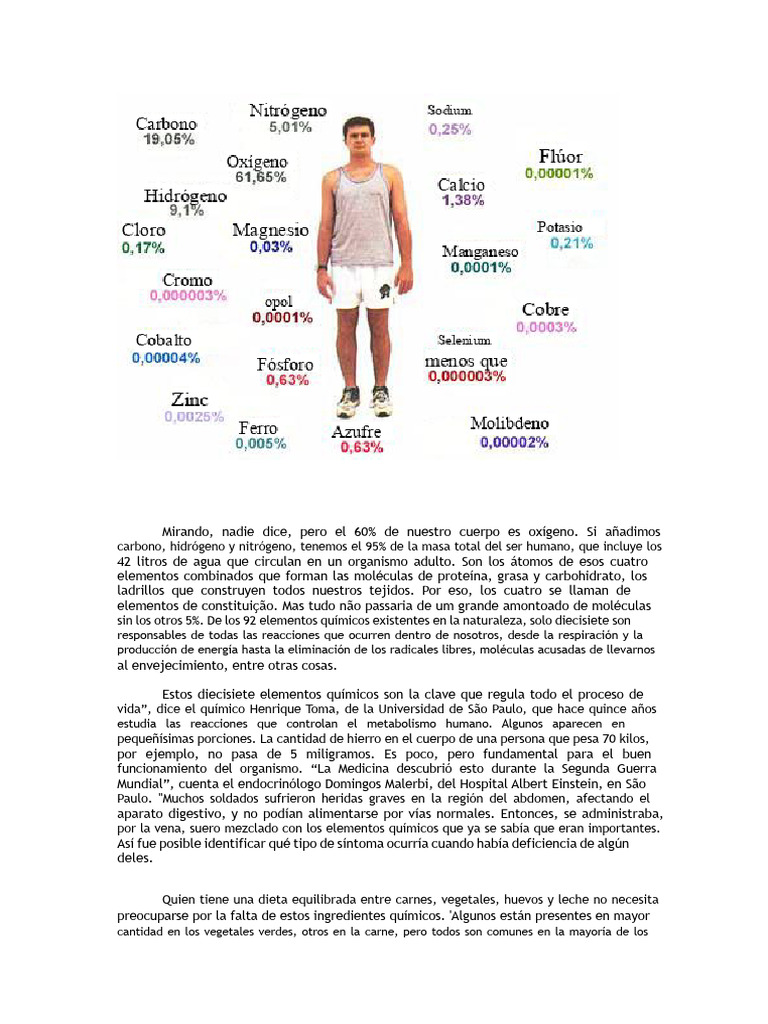 Elementos químicos esenciales en el cuerpo humano | PDF | Sangre | Química