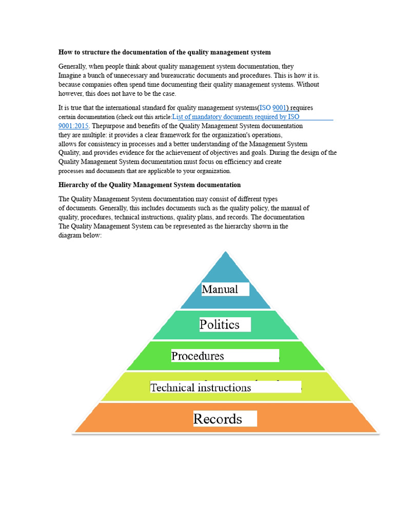 How To Structure The Quality Management System Documentation | PDF ...