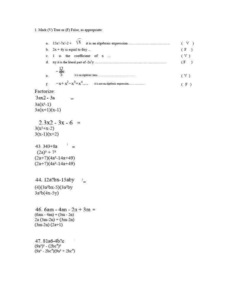 Aerg Operations With Monomials and Factorization | PDF | Factorization ...