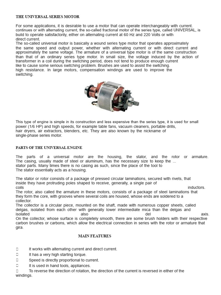 Universal Series Motor Overview | PDF | Electric Motor | Inductor