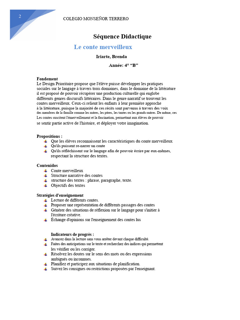 Séquence Didactique : Contes Merveilleux | PDF