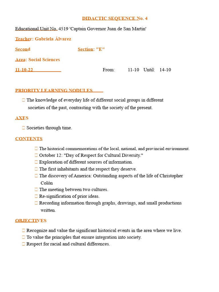 Social Sciences Didactic Sequence 4 | PDF | Christopher Columbus