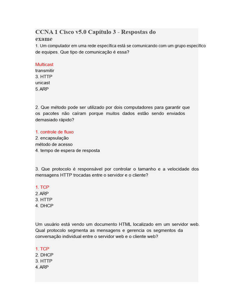 Respostas do Exame CCNA 1 Cisco v5.0 | PDF | Rede de computadores ...