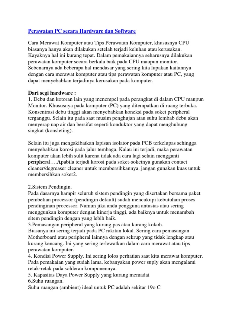 Perawatan PC Secara Hardware Dan Software | PDF