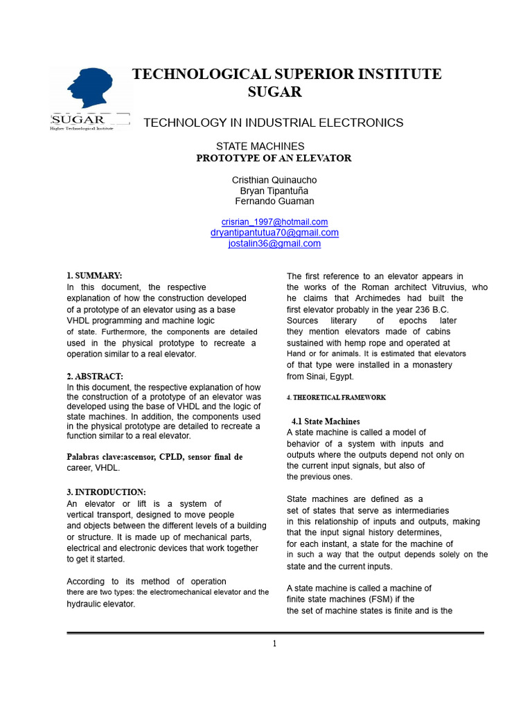 Elevator Prototype Using VHDL Logic | PDF | Electronic Circuits | Switch
