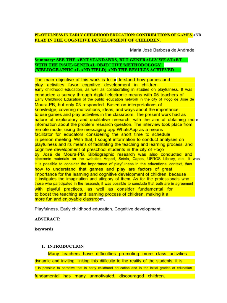 Playfulness in Early Childhood Education. Thesis by Maria José | PDF ...