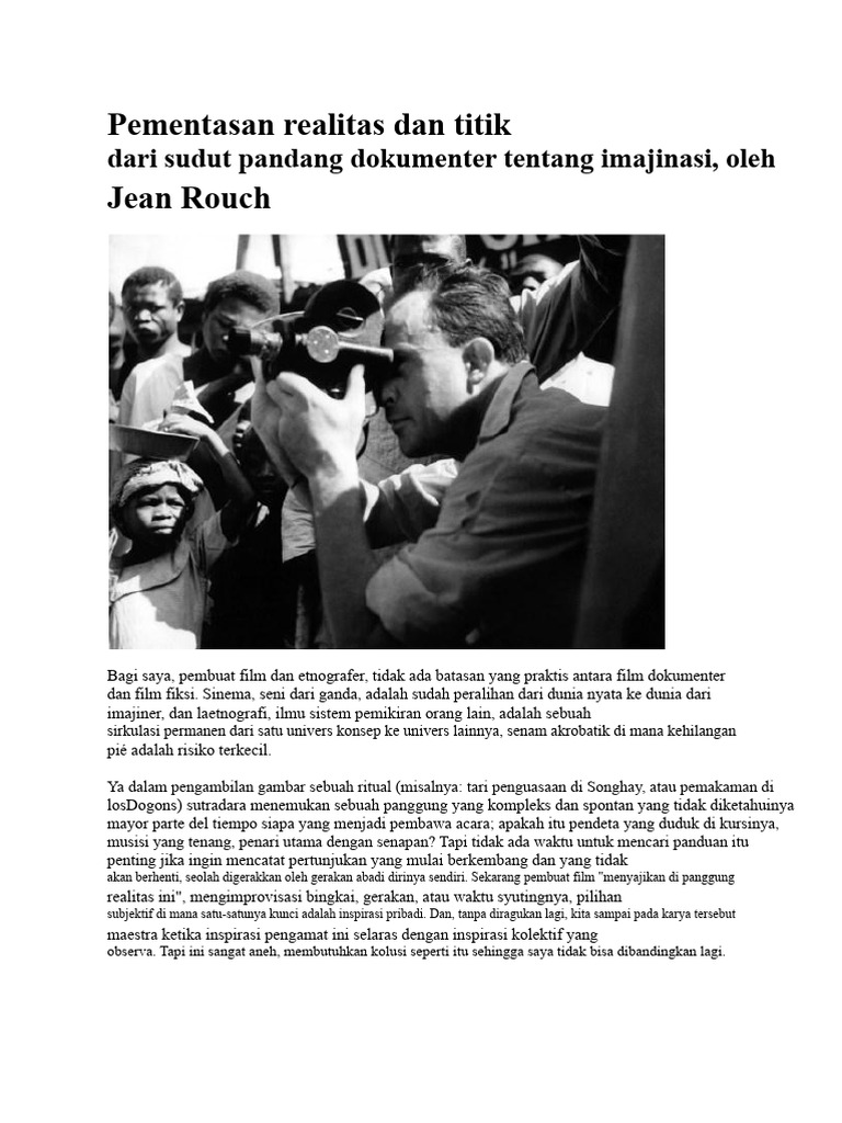 Rouch - Penataan Panggung Realitas Dan Sudut Pandang Dokumenter Tentang ...