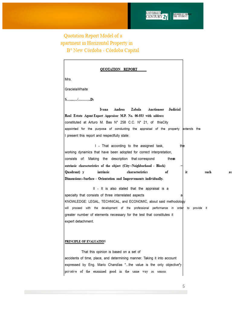 Quotation Report Model For An Apartment in Horizontal Property in Nueva ...