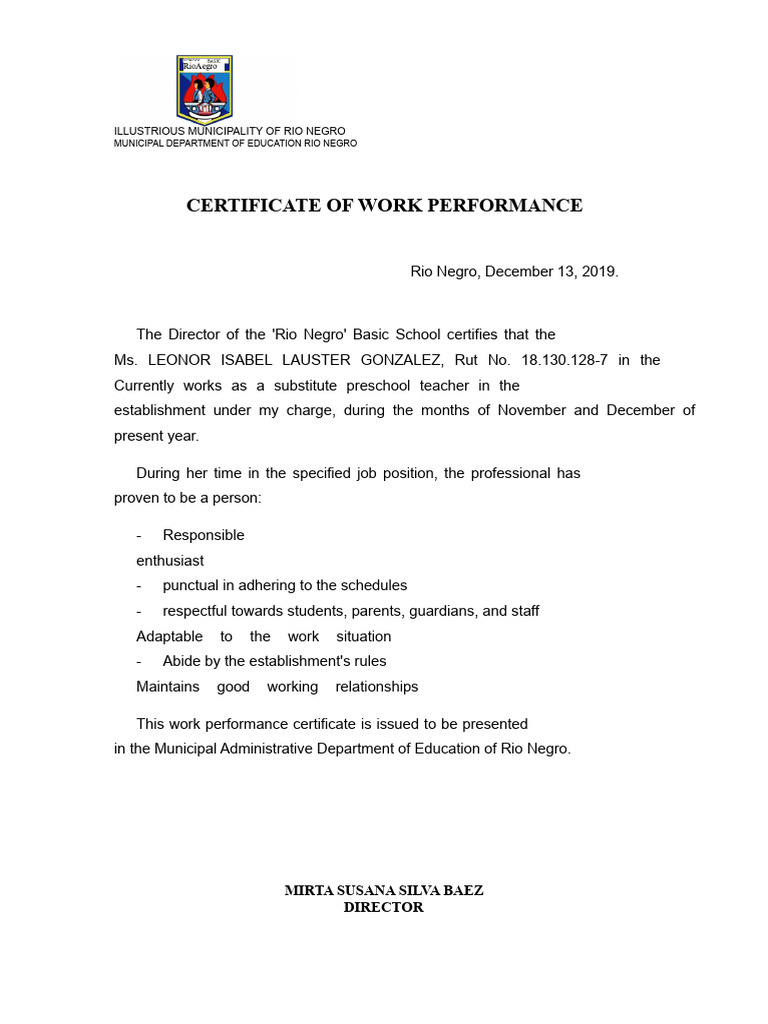 Certificate of Performance Leonor | PDF