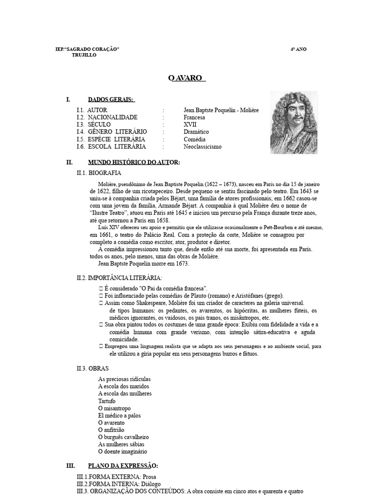 O Avarento | PDF | Molière