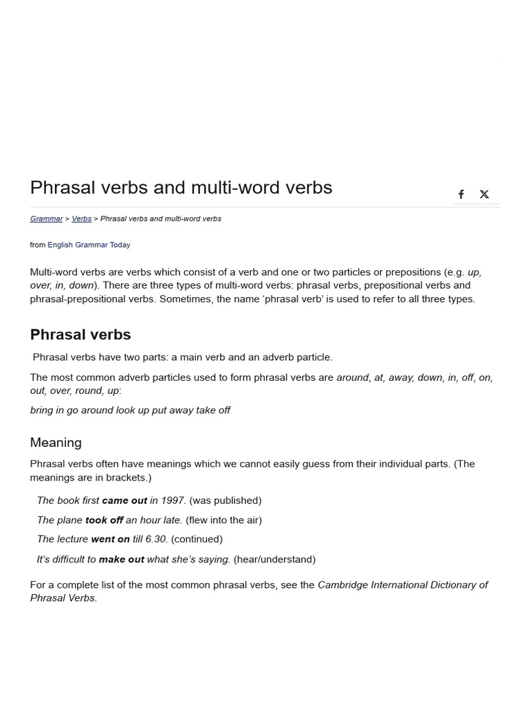 Phrasal Verbs and Multi-Word Verbs - Cambridge Grammar | PDF | Verb ...