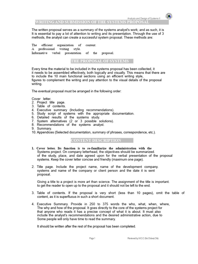Writing and Presentation of The Systems Proposal | PDF