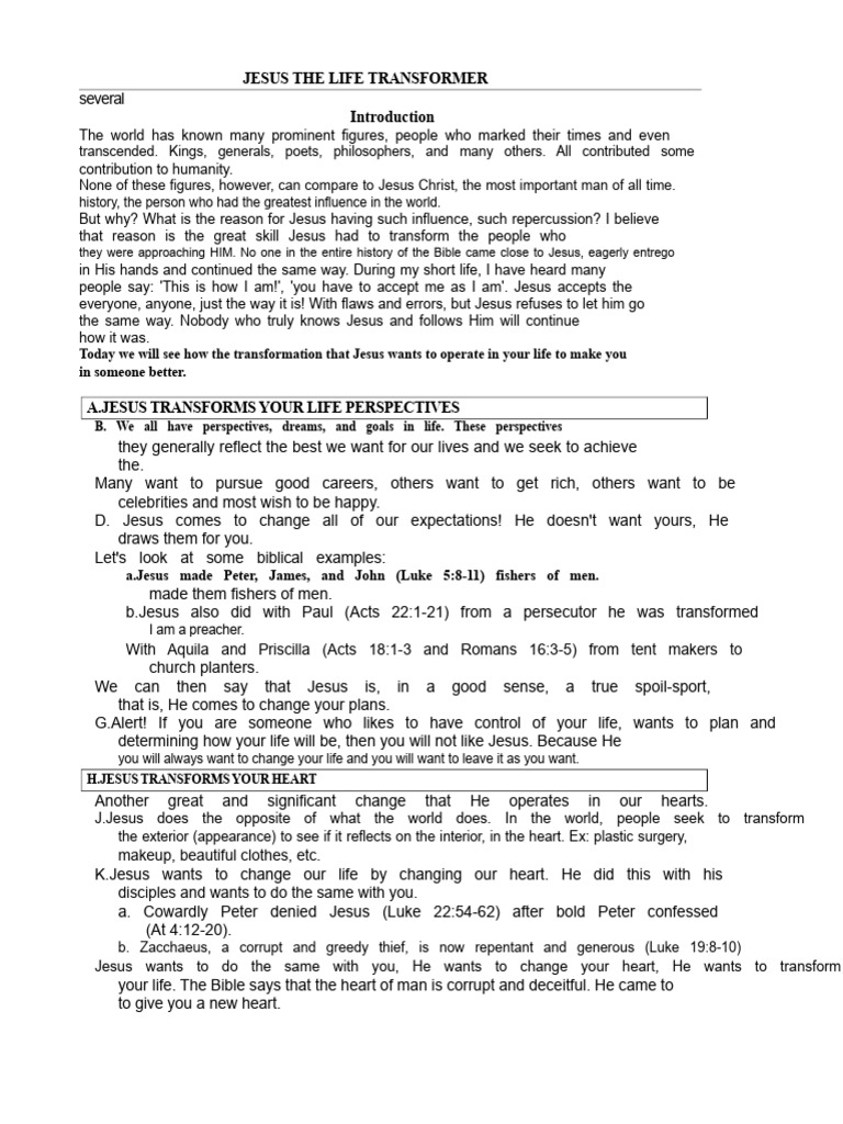 Jesus the Life Transformer | PDF | Jesus | Auction