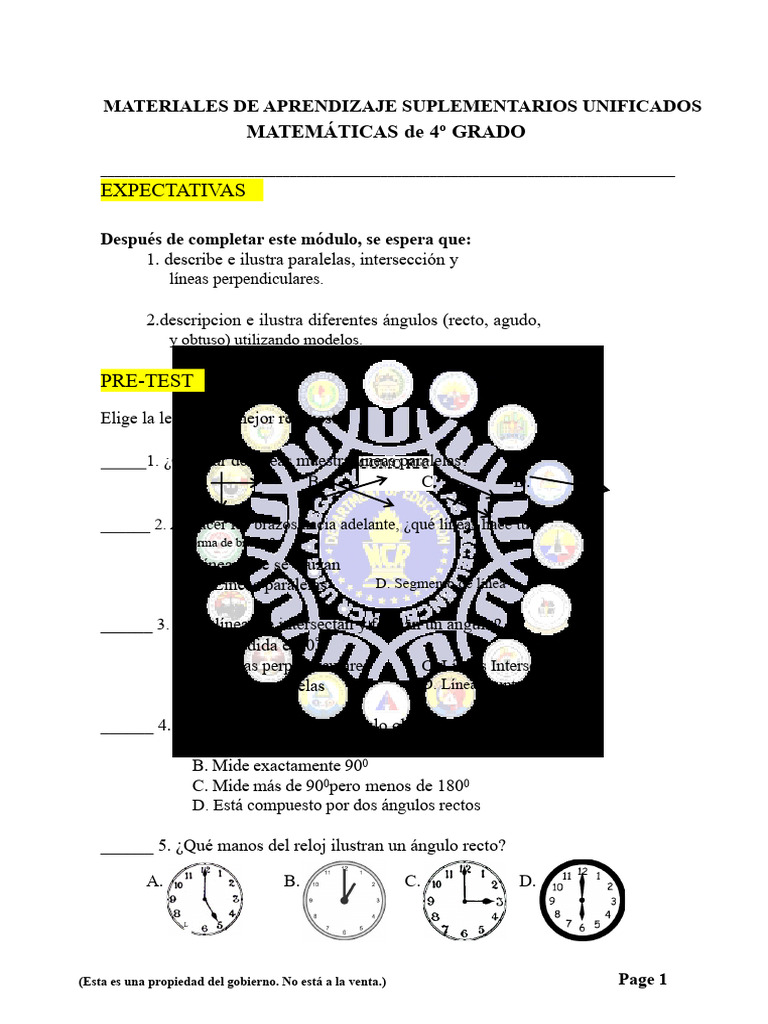 Geometría: Líneas y Ángulos para 4º Grado | PDF | Ángulo | Perpendicular