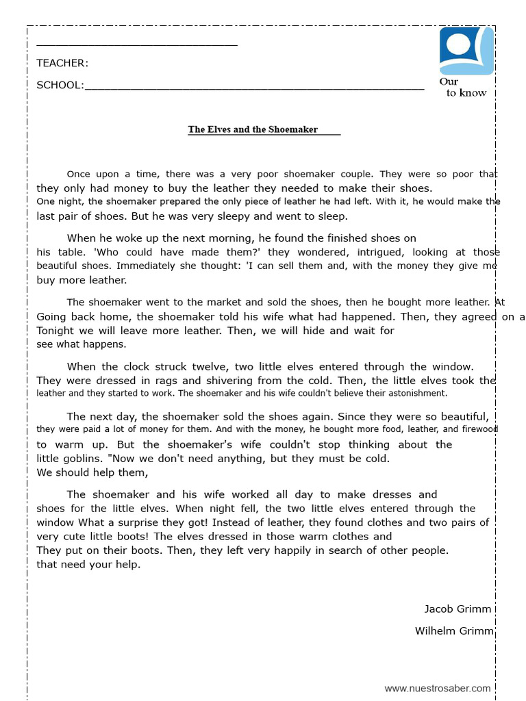 The Elves and the Shoemaker Story | PDF | Shoe
