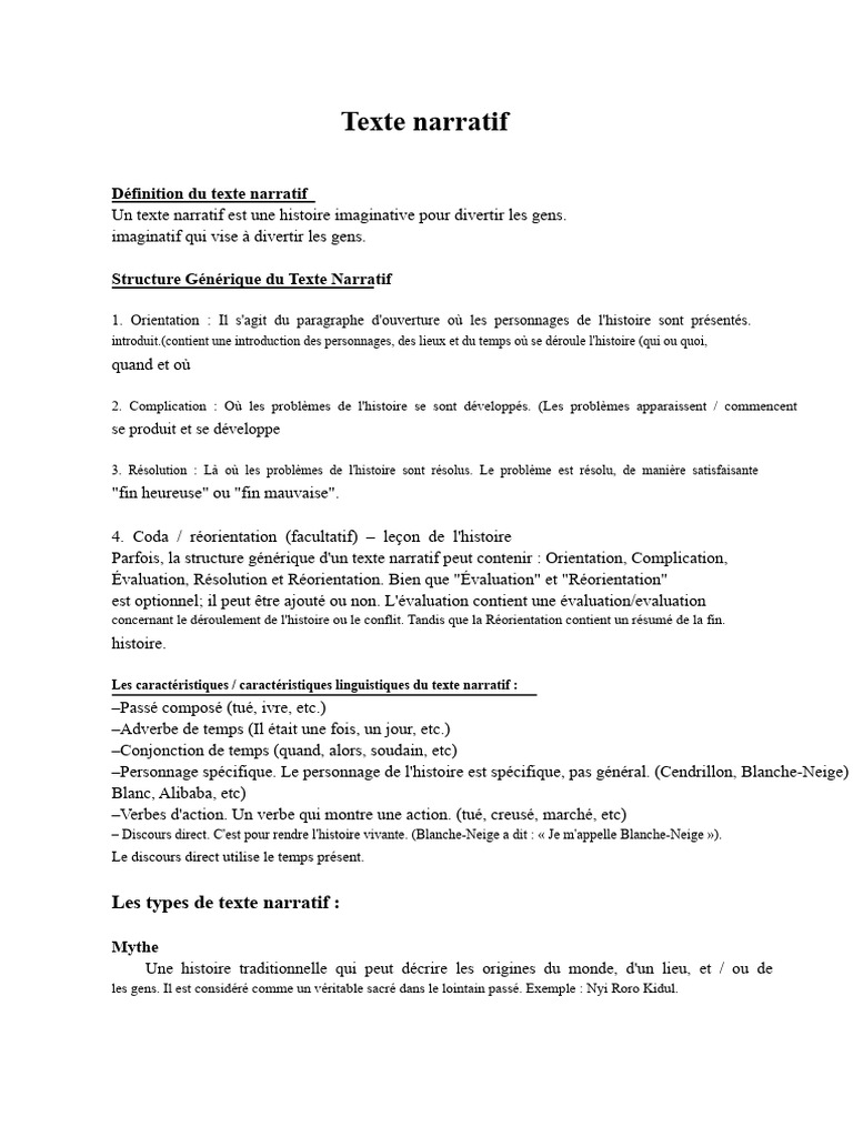 Comprendre le texte narratif | PDF | Blanche-Neige | Fable