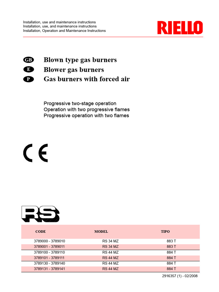 Riello RS 34/44 MZ Burner Manual | PDF | Electrical Connector | Combustion