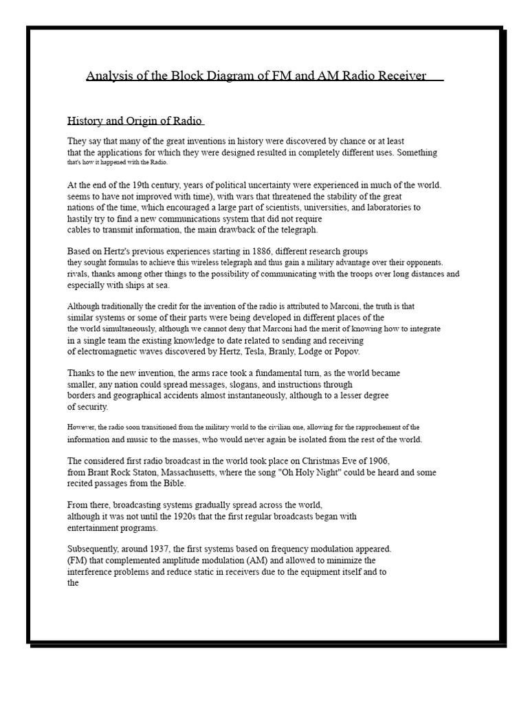 Analysis of The Block Diagram of FM and AM Radio Receiver | PDF ...