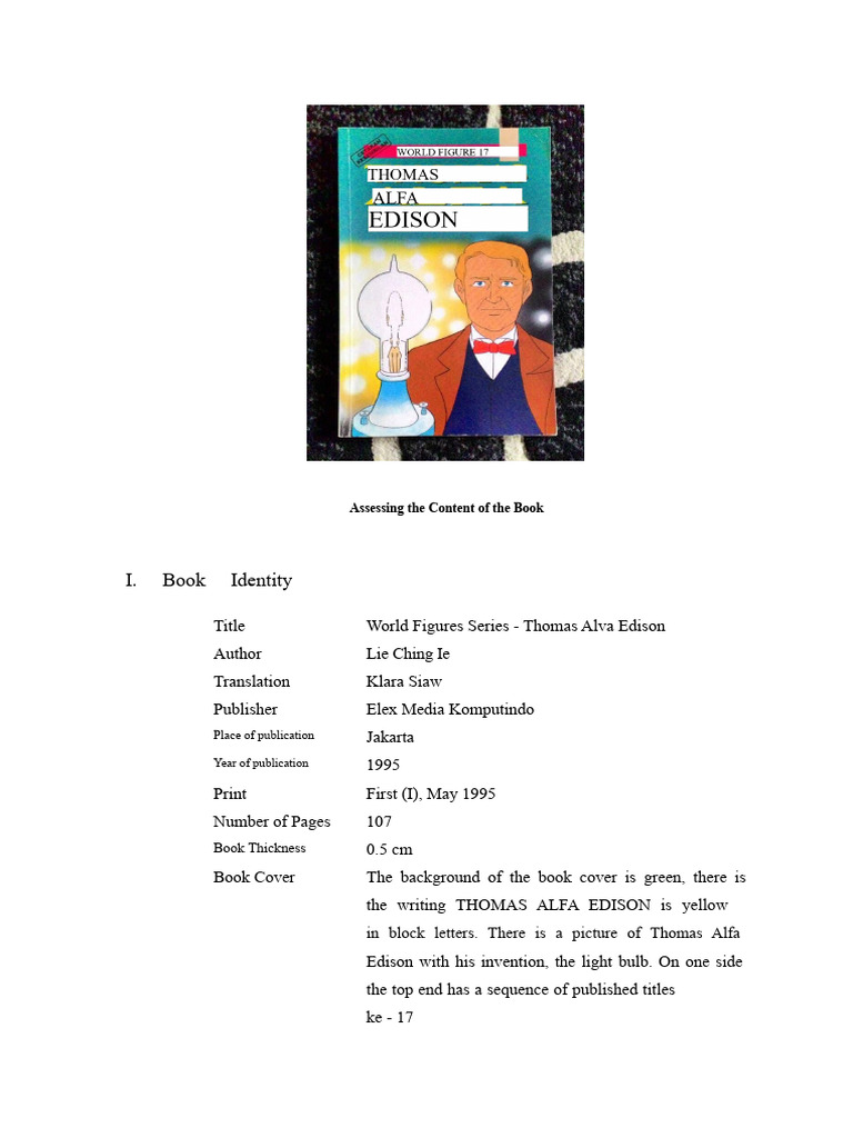 Reviewing The Content of The Book Thomas Alva Edison | PDF | Thomas Edison