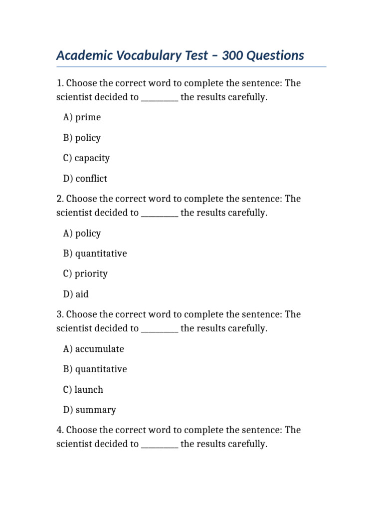 Academic Vocabulary Test 300 FULL | PDF | Chess | Chess Theory