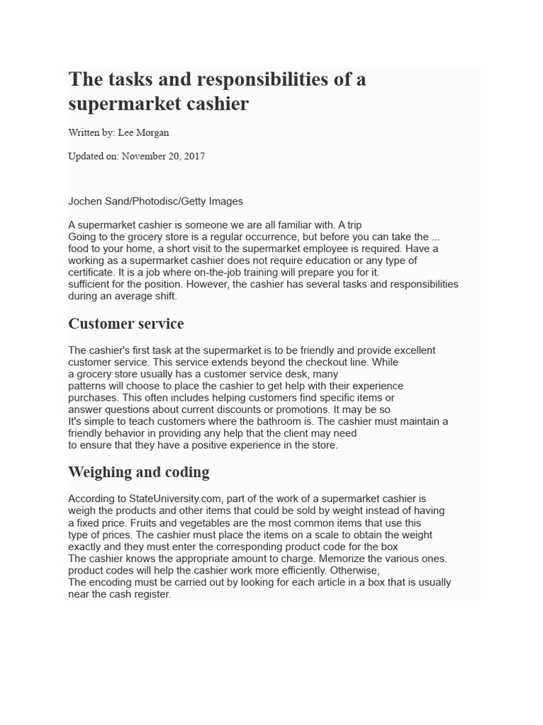Supermarket Cashier Duties Overview | PDF | Supermarket | Debit Card