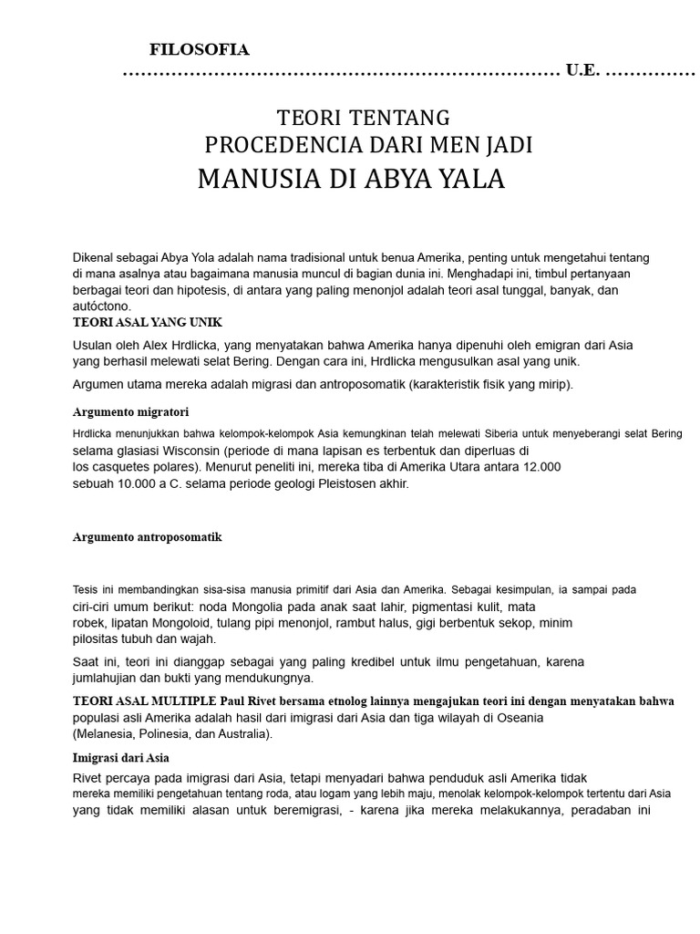 Teori Tentang Asal Usul Manusia Di Abya Yala | PDF