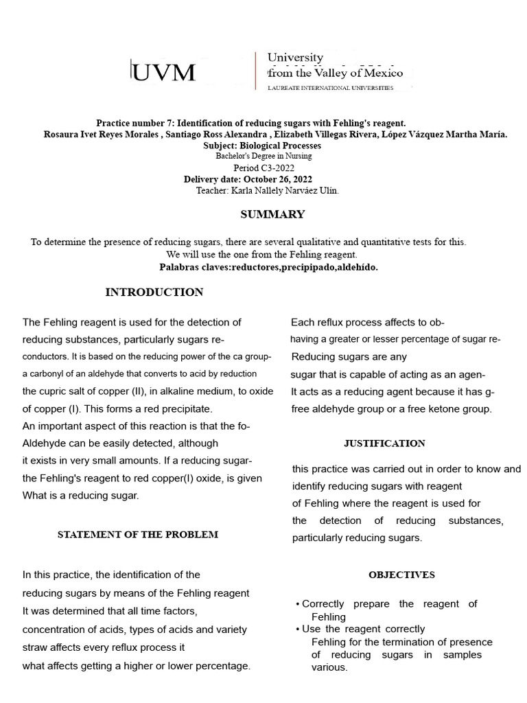 Identifying Reducing Sugars with Fehling's | PDF | Chemistry | Chemical ...