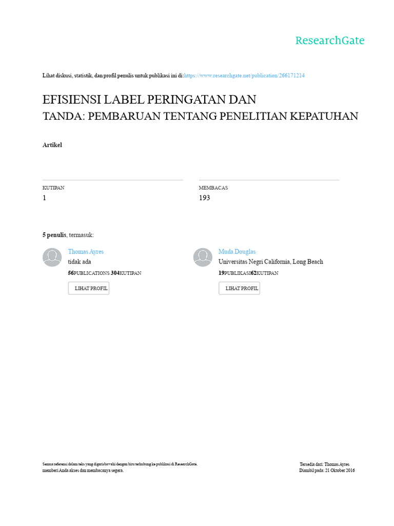Efektivitas Label Peringatan dan Kepatuhan | PDF