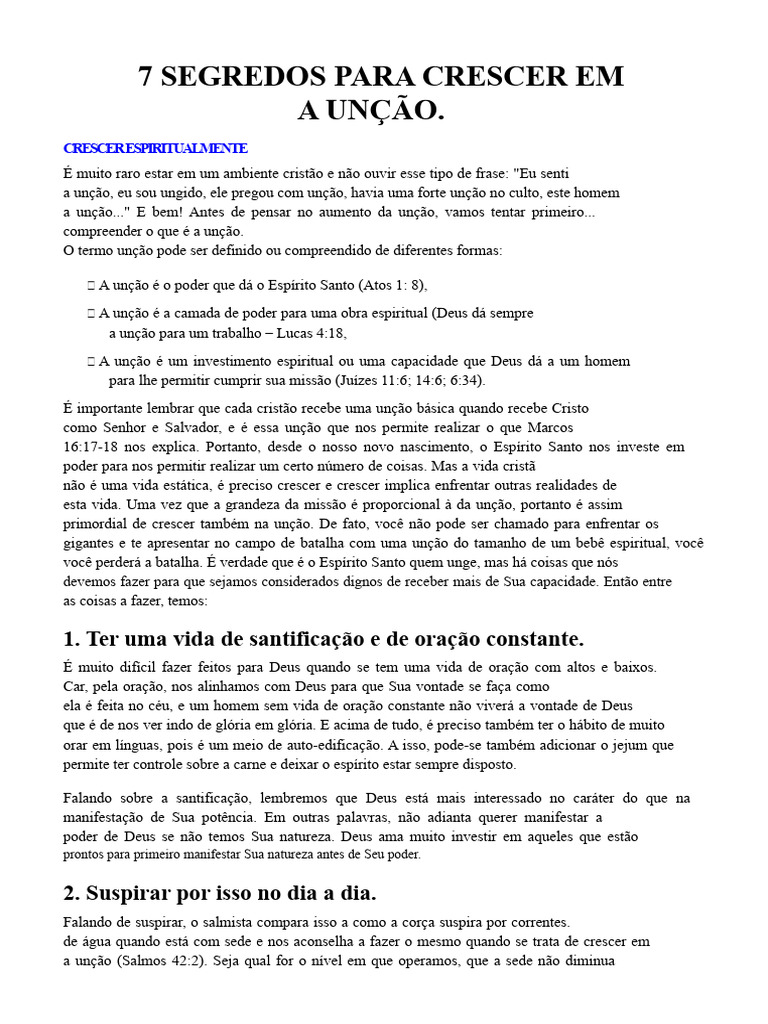 7 Segredos para Crescer Na Unção | PDF | Oração | Deus