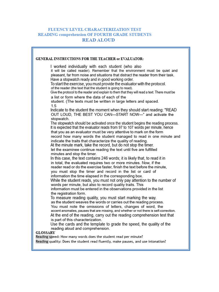 Fourth Grade Reading Fluency Test Guide | PDF | Mars | Earth