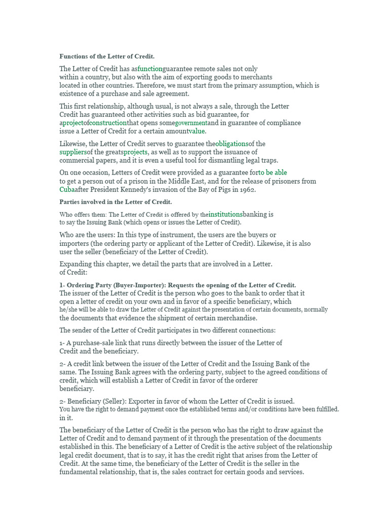 Functions and Parties of Letters of Credit | PDF | Letter Of Credit | Trade
