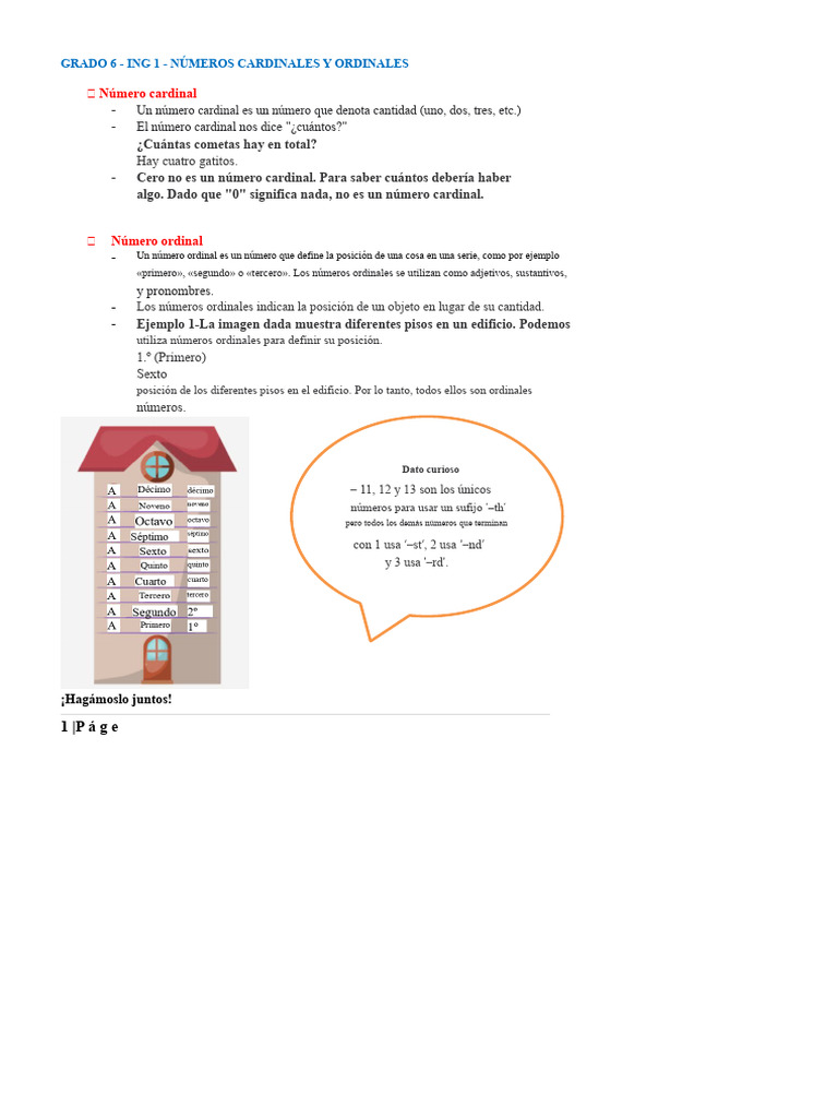 Grado 6 - Ing 1 - Número Cardinal Ordenal | PDF