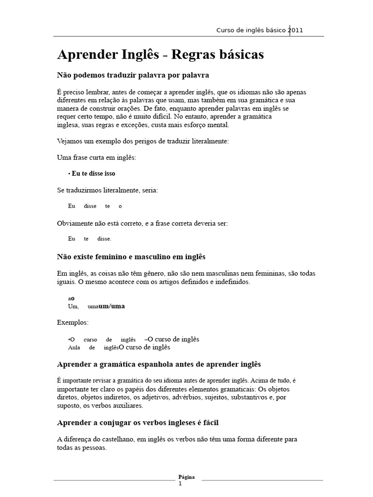 Regras Básicas do Inglês para Iniciantes | PDF | Palavra | Gramática