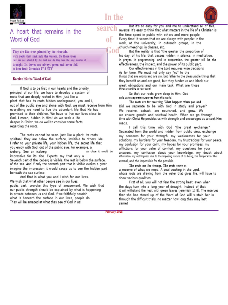 Lesson GA Women 2 A Heart That Remains in The Word of God | PDF | God | Prayer