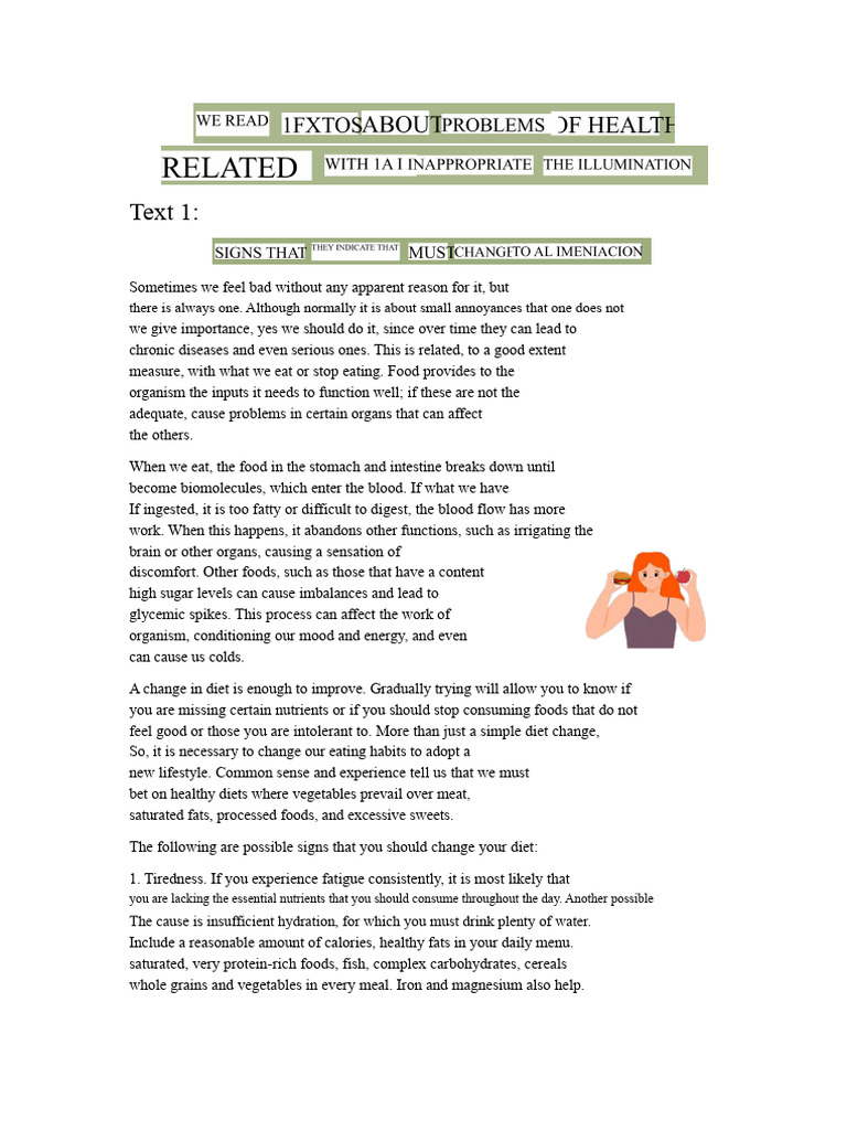 We Read Texts About Health Problems Related To Inadequate Nutrition ...