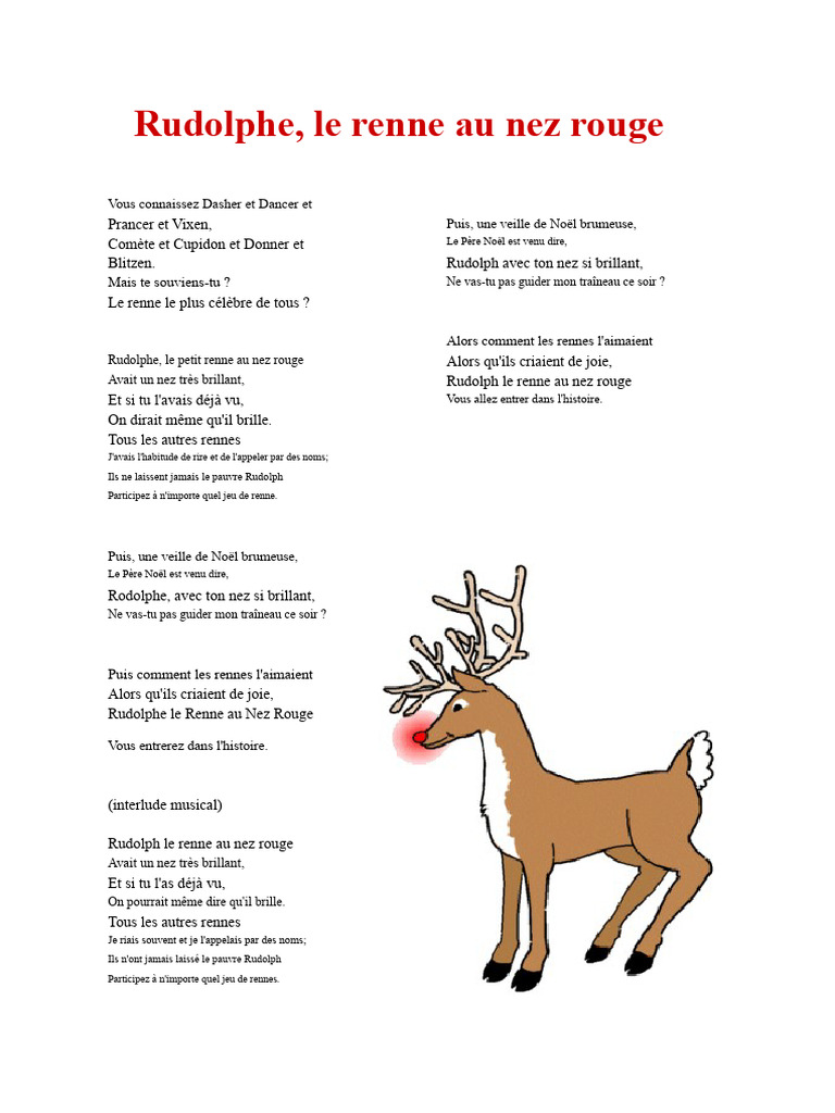Activités Rudolph Le Renne Au Nez Rouge Avec Musique Chansons Rhymes de ...