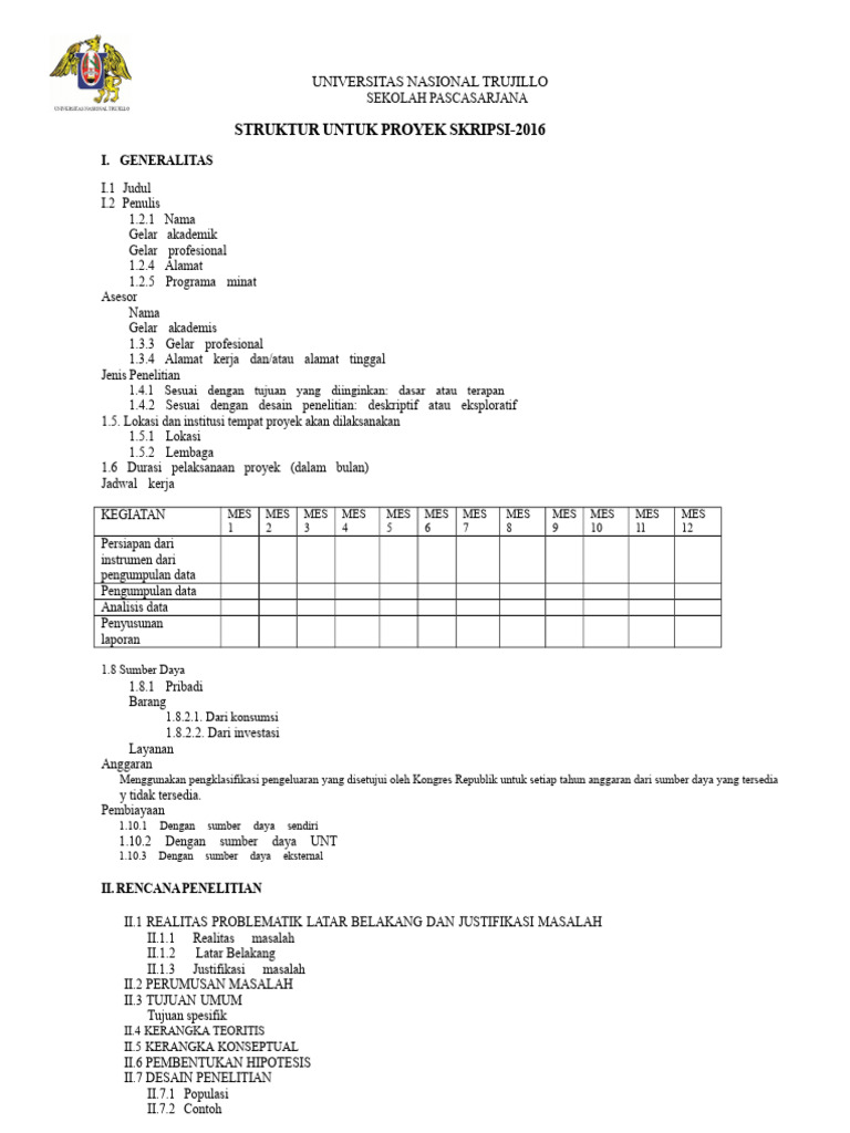 Format Untuk Proyek Tesis-2016 Unt | PDF