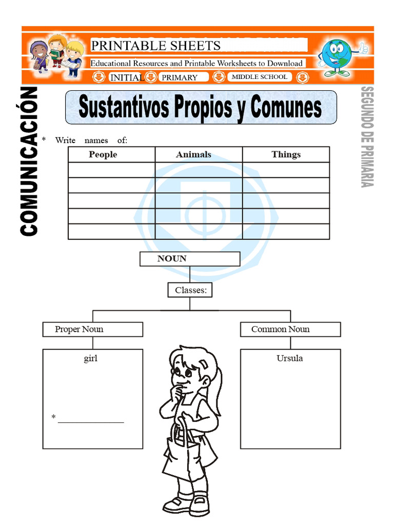 Sheet of Proper and Common Nouns For Second Grade | PDF | Plural | Noun
