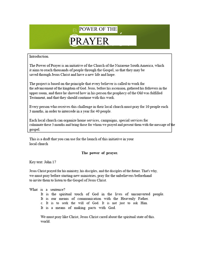 Power of Prayer Initiative Guide | PDF | Jesus | Prayer