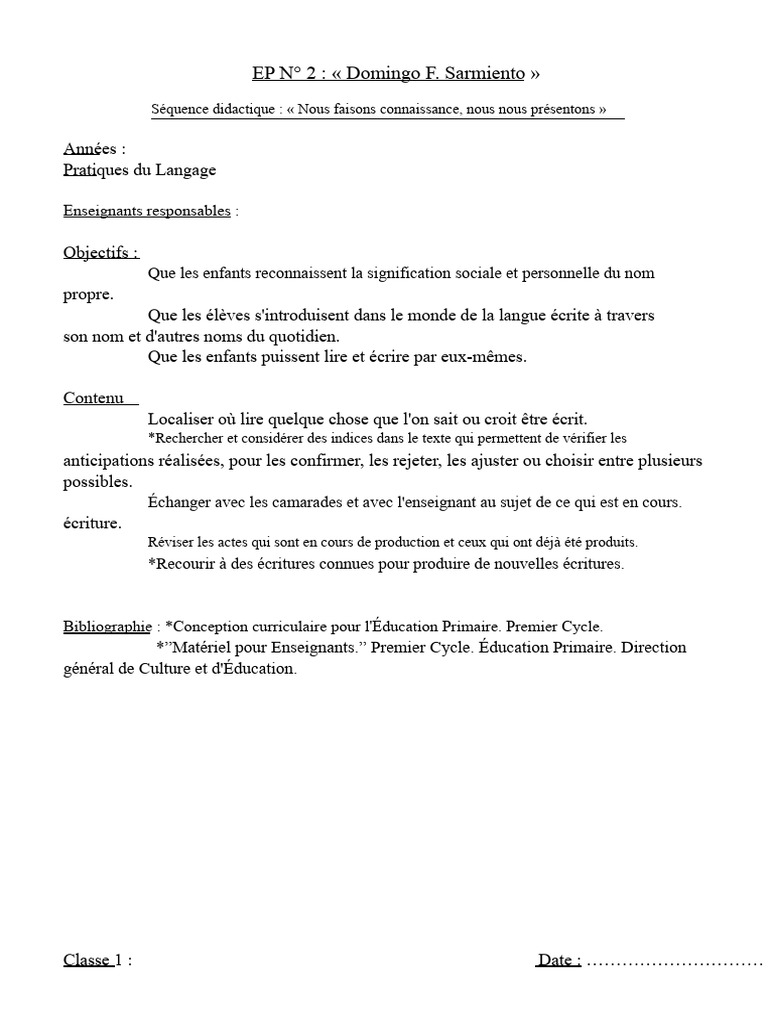 Présentation et reconnaissance des noms en classe | PDF