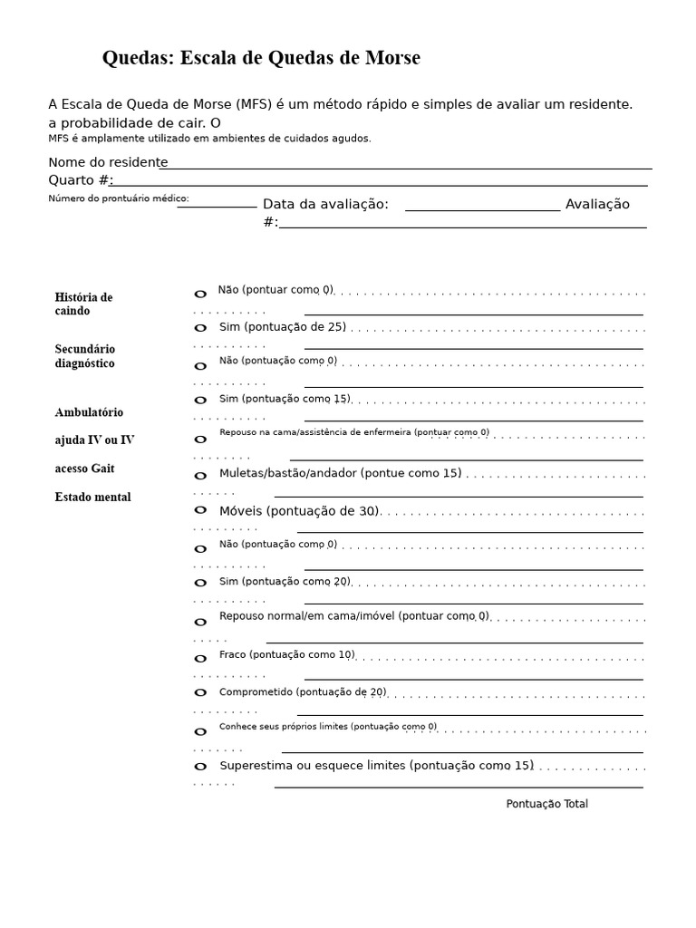 Avaliação de Quedas: Escala de Morse | PDF