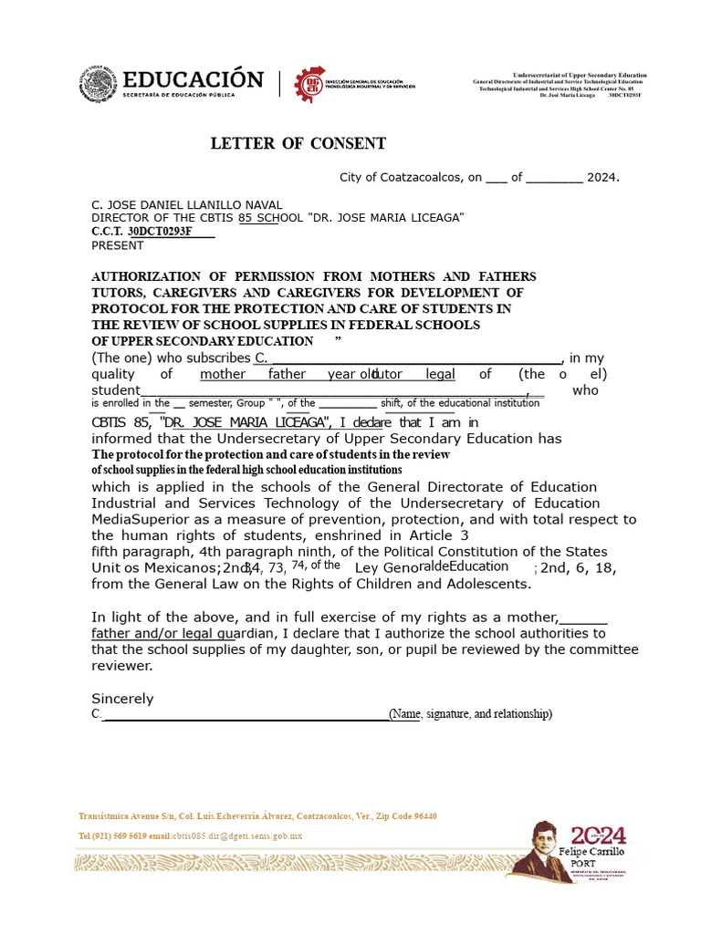 Consent Letter School Supplies Review 2024 | PDF
