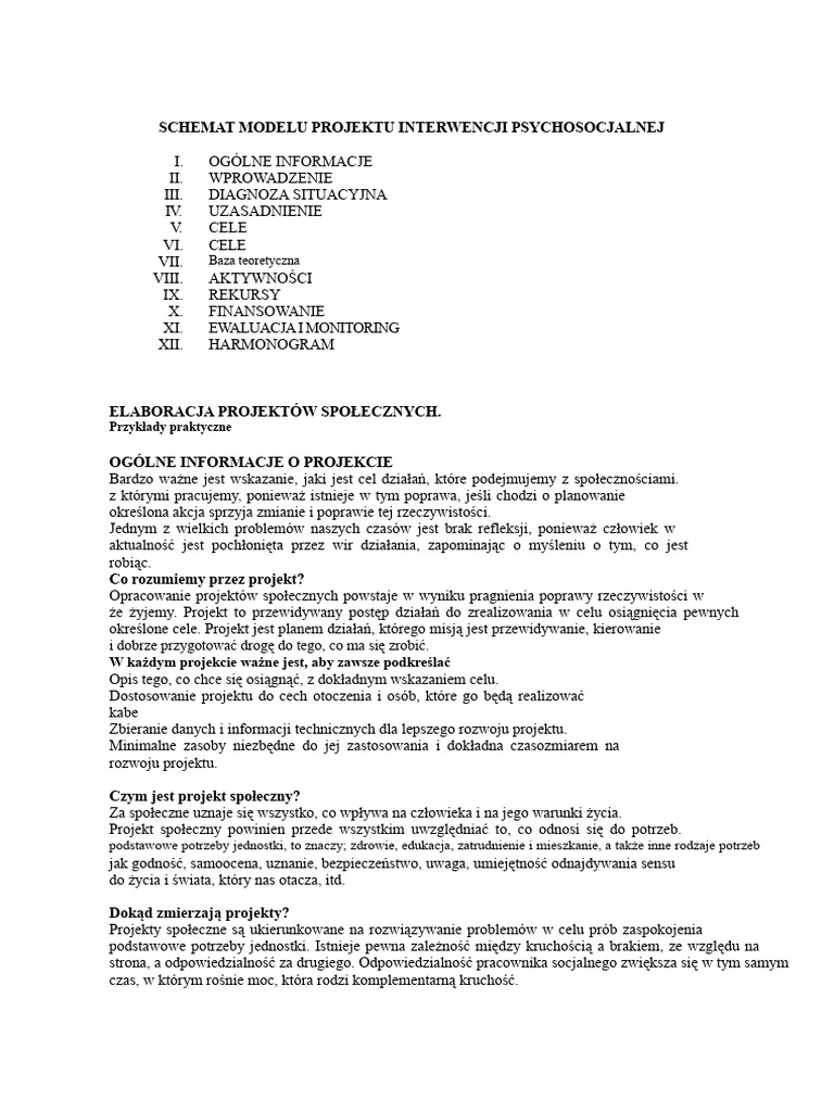 Model Projektu Społecznego | PDF