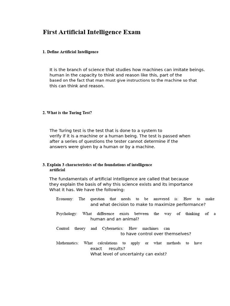 First AI Exam: Concepts and Tests | PDF | Artificial Intelligence ...