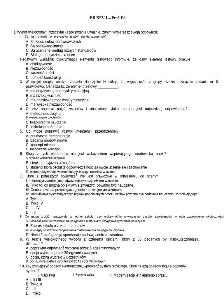 Egzamin Śródsemestralny Edrev1-ProfEd | PDF