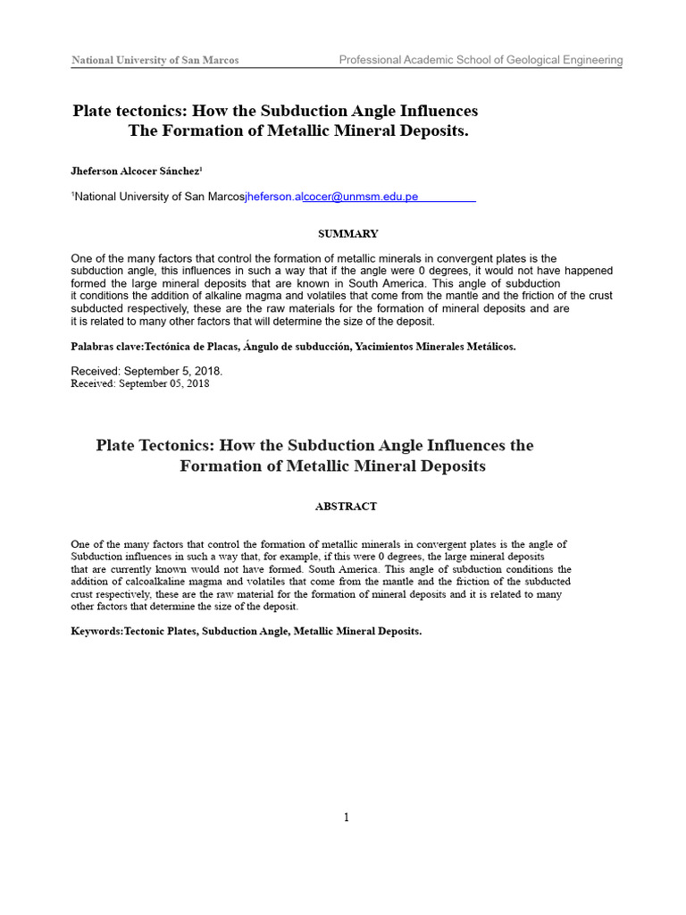 How The Subduction Angle Intervenes in The Formation of Mineral ...