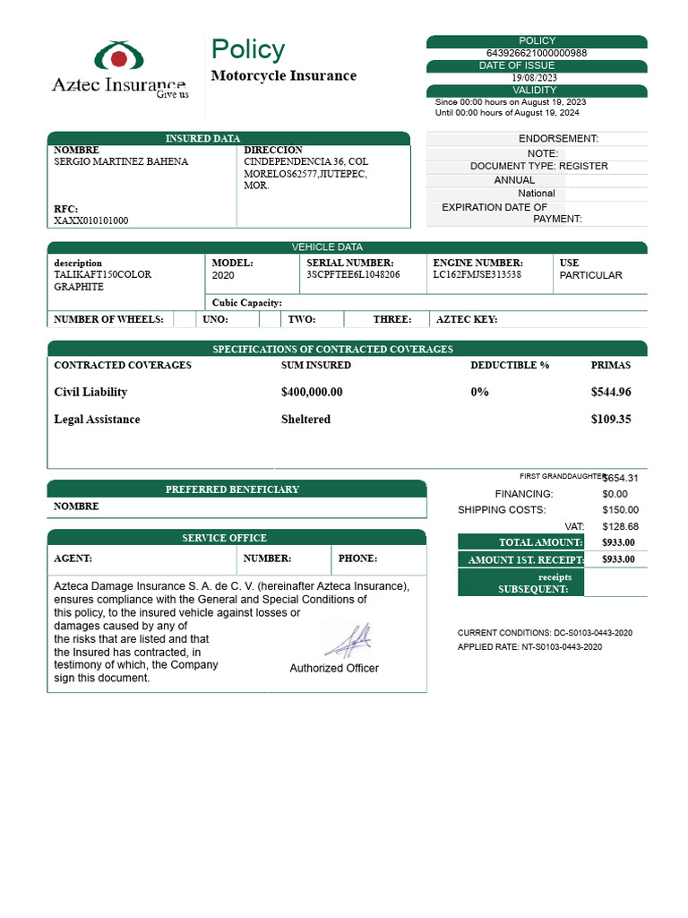 Motorcycle Policy PDF | PDF | Insurance | Liability Insurance