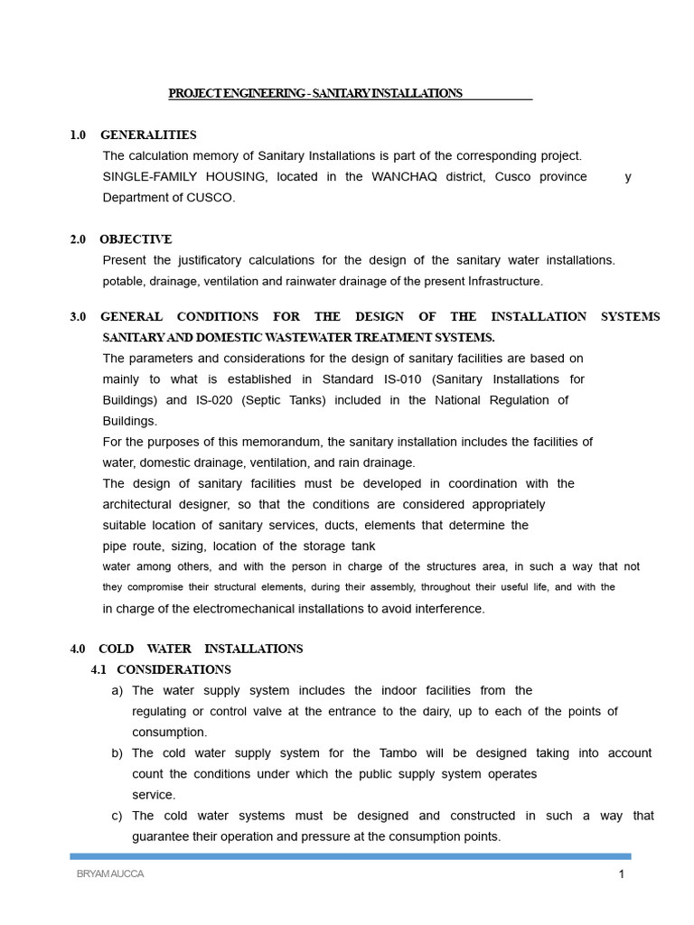 Sanitary Installations Design for Housing | PDF | Water | Pipe (Fluid ...